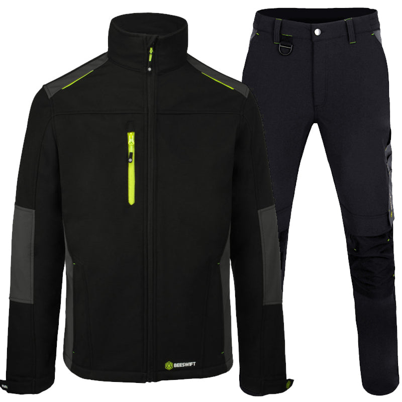 Flex Workwear Two-tone Trousers & Softshell Jacket Black/Grey – Toolman ...