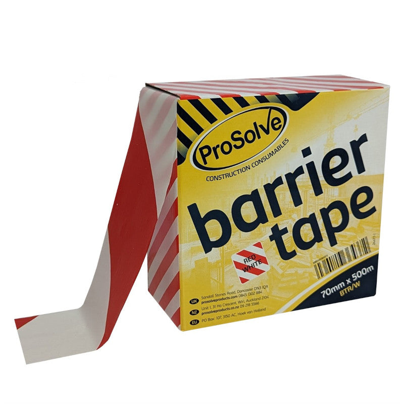 ProSolve Barrier Tape 70mm X 500m - Red/White – Toolman Limited