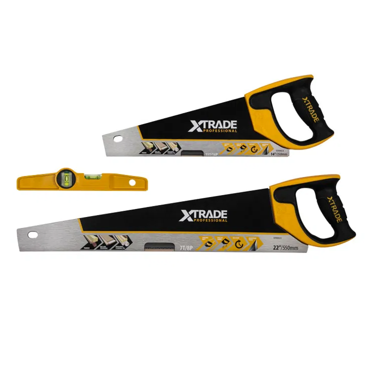 XTrade Pro 22" Handsaw, 14" Toolbox Saw & Scaffold Spirit Level Set ...